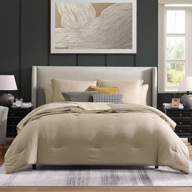 7 Pieces Comforter Queen Size Soft Solid Bedding Set for All Season